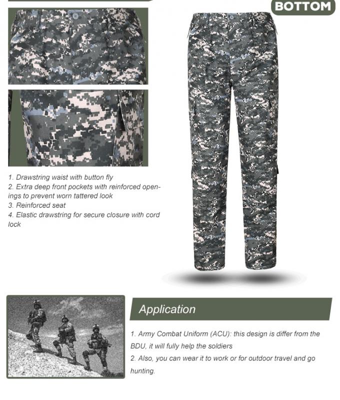 Twill ACU Army BDU Uniform 210gsm-230gsm Camouflage Army Suit